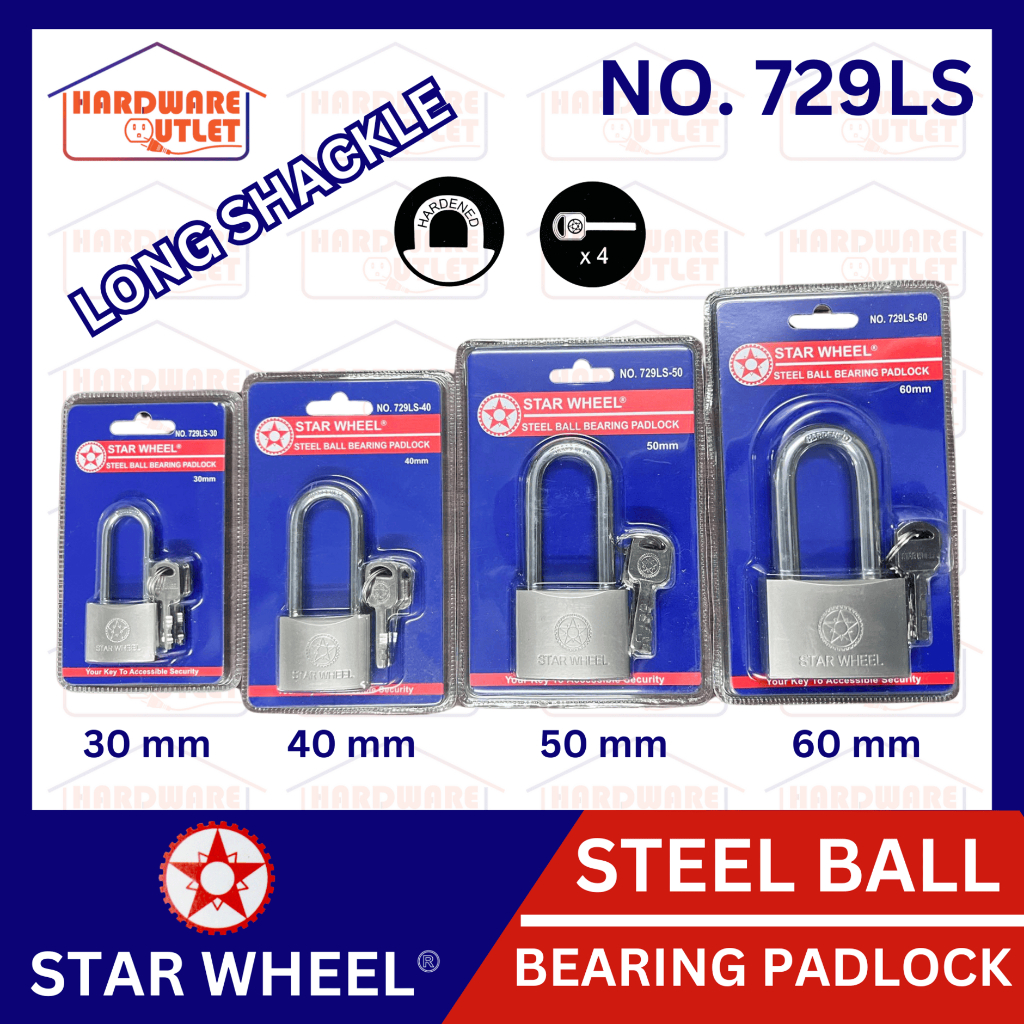 Starwheel Steel Ball Bearing Padlock Long Shackle 30 mm 40 mm 50 mm 60 ...