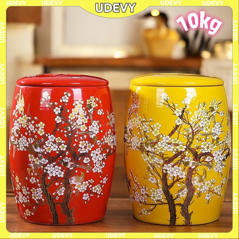 Ceramic rice dispenser 10kg /kilos clay jar with lid porcelain rice ...