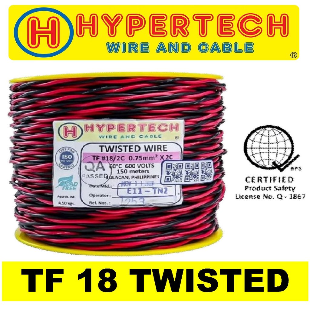 HYPERTECH TF WIRE TWISTED #18 X 2 -150meters BLACK RED / BLACK WHITE | Shopee Philippines