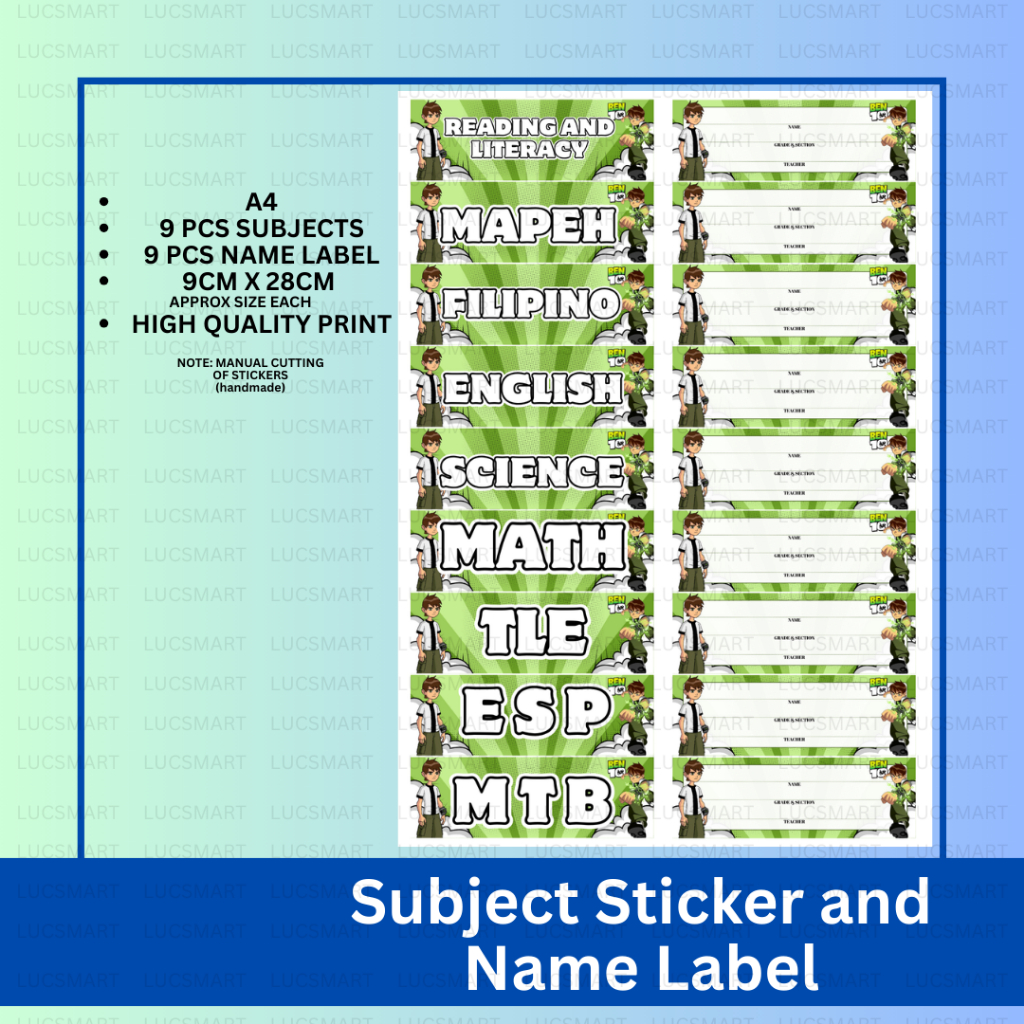 LUCSMART Fast shipping - BEN 10 THEMED Subject and Name Label Sticker ...