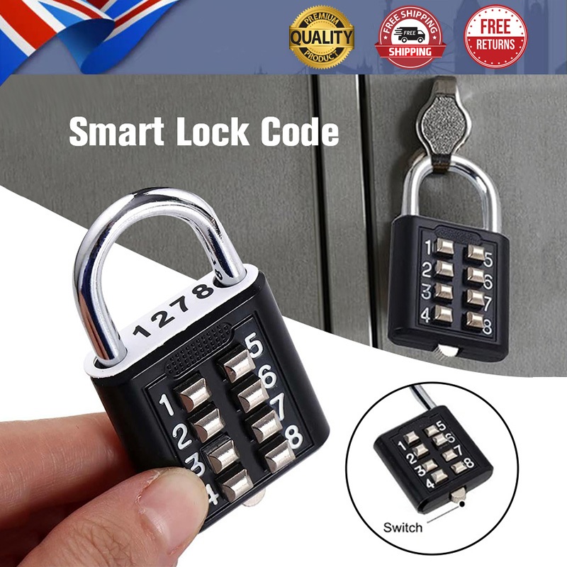 8 Digital Security Password Padlock Combination Button Security Padlock ...