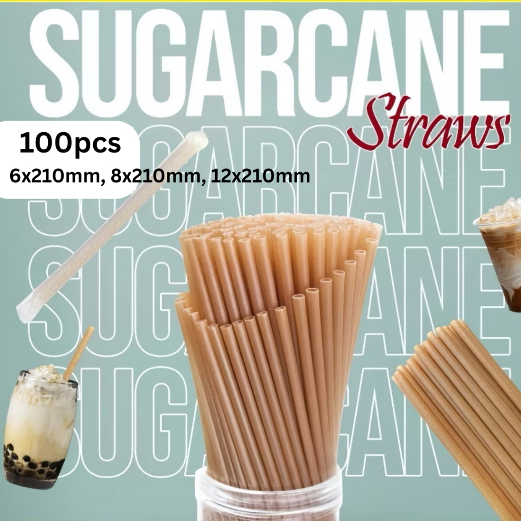 100pcs Sugarcane Straw 6mm, 8mm, 12mm Straw Compostable Biodegradable ...