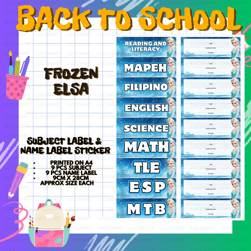 LUCSMART Fast shipping - NEW DESIGN FROZEN ELSA THEMED Subject and Name ...