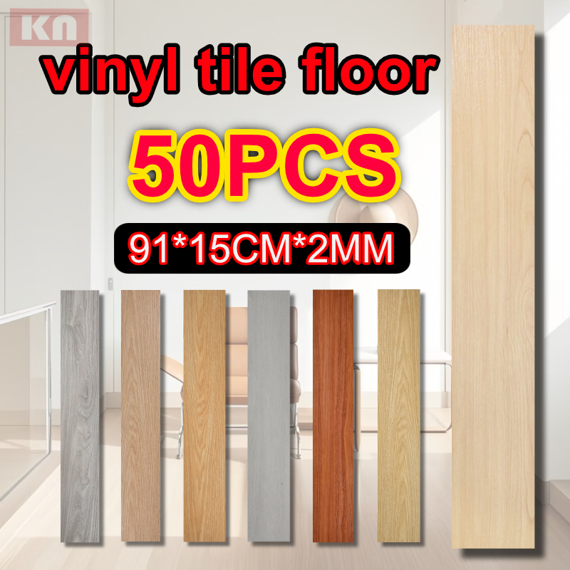 50PCS Wood Grain Vinyl Floor Sticker 91x15cm Self Adhesive Tile Sticker ...