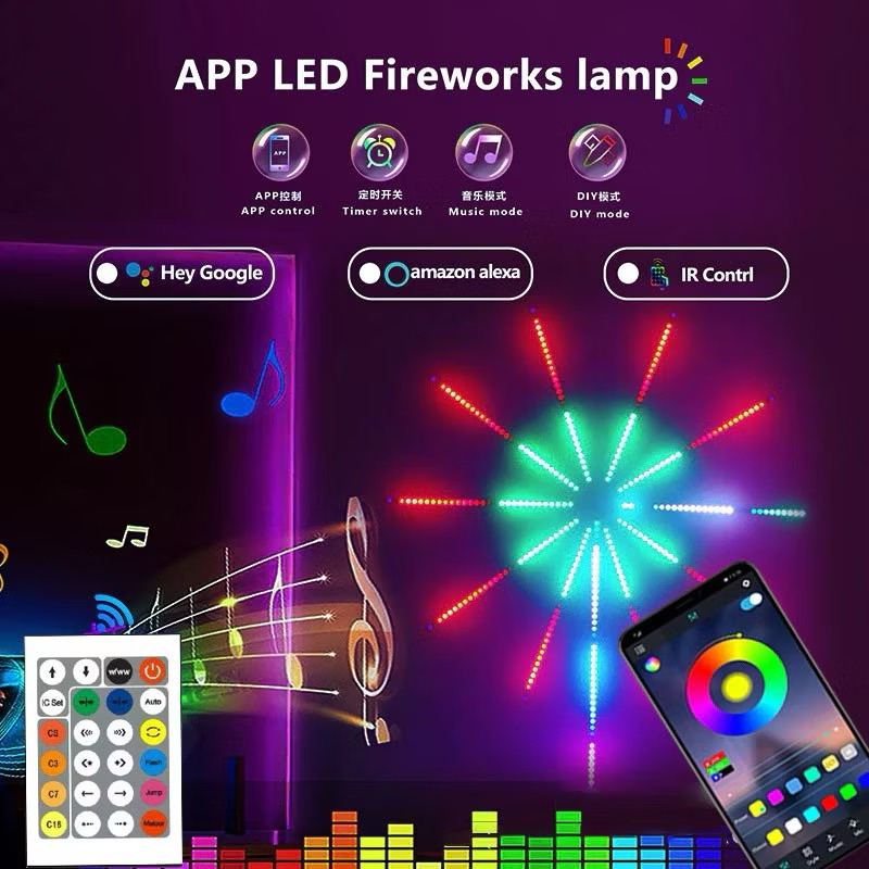 180LED Firework Lights Music Sound Sync RGB Lights With APP Remote ...
