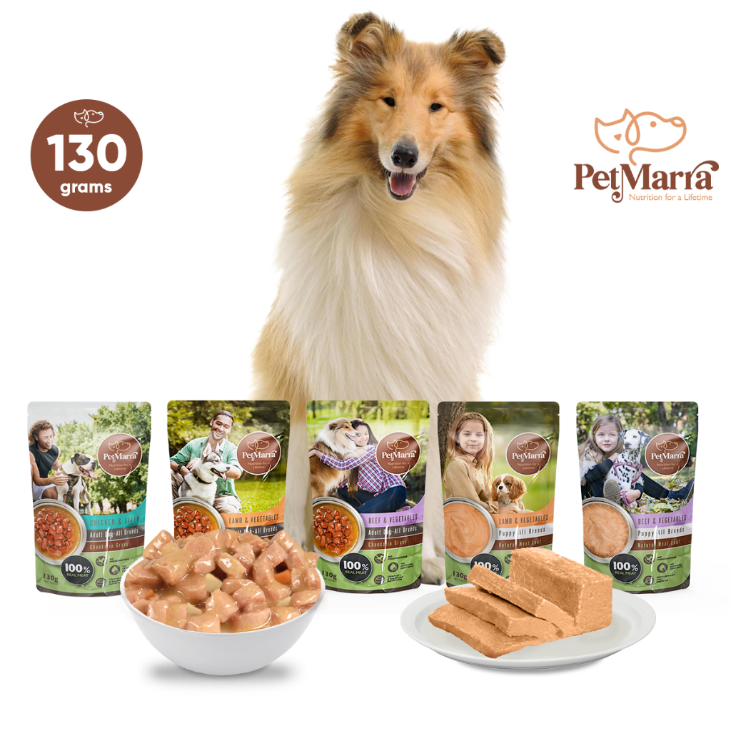 PetMarra Dog Chunks in Gravy Puppy Meat Loaf Wet Food Pouch Beef Lamb ...