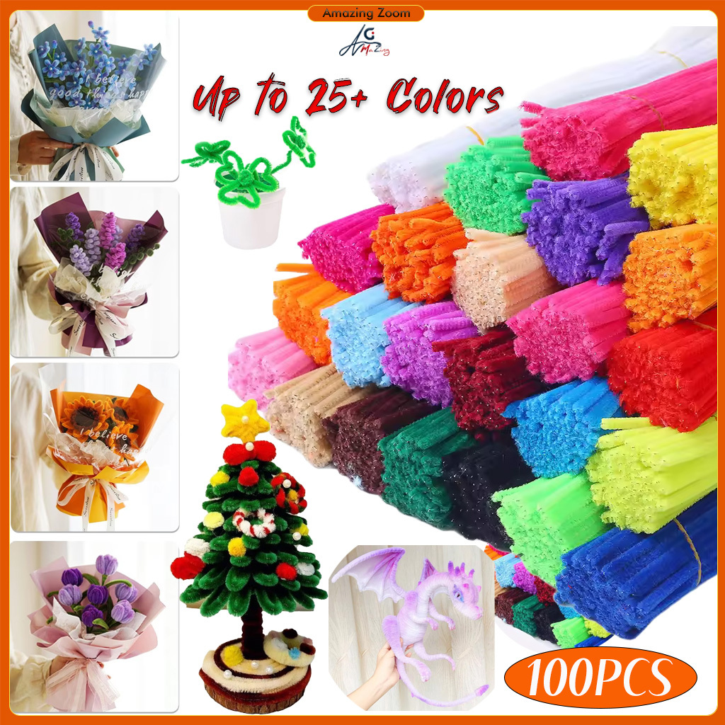 100pcs Fuzzy Wires Chenille Twisted Sticks Bar Anvil Wire Craft Pipe ...