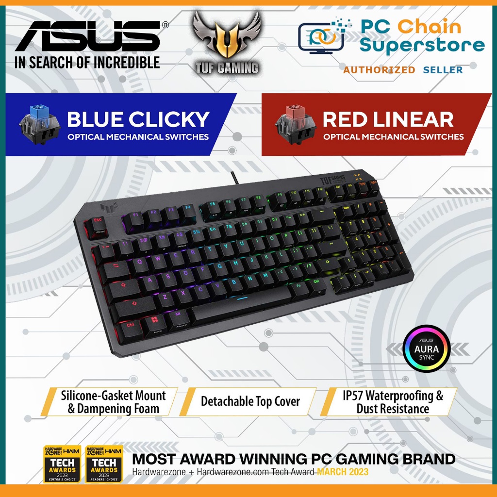 ASUS TUF Gaming K3 Gen II Compact Keyboard - IP57 Waterproof / Silicone ...