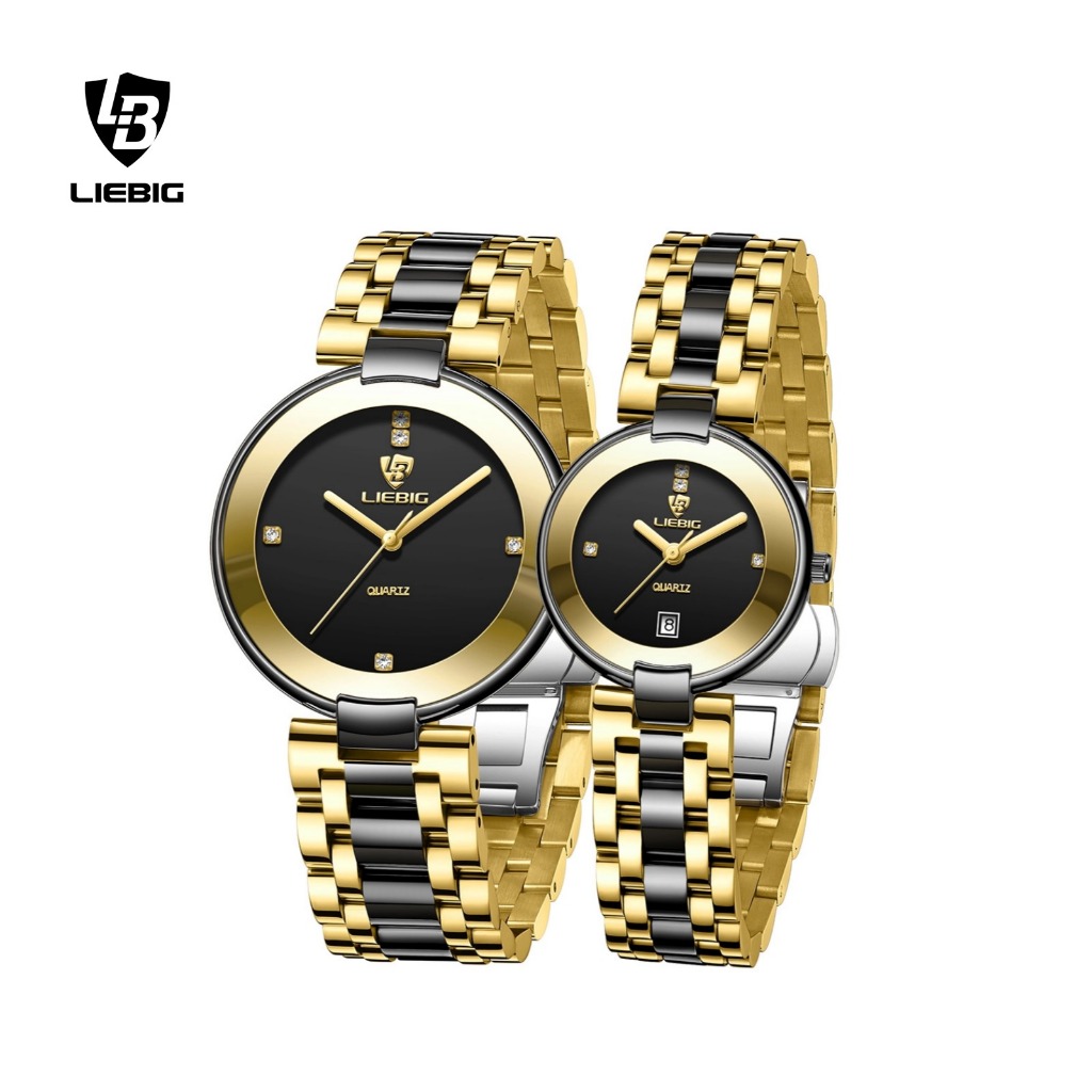 LIEBIG L8003 Couple Watch Black Gold Luxury 3ATM Waterproof Quartz ...