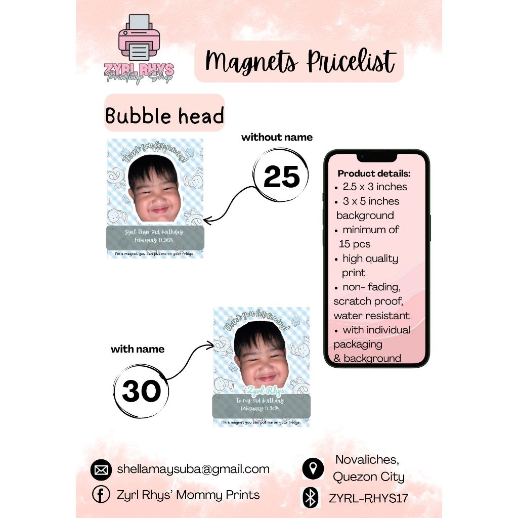 Personalized bubble head ref magnet for christening souvenirs birthday ...