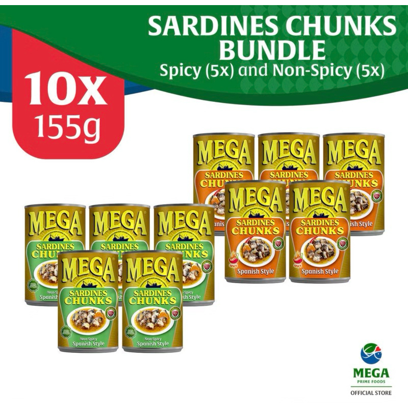 10 cans MEGA Sardines chunks (5 non-spicy spanish style, 5 cans spicy ...