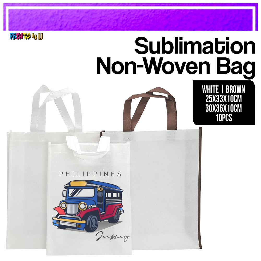 10pcs Printable Non Woven Bag Reusable Tote Bag Full White & w/ Brown ...