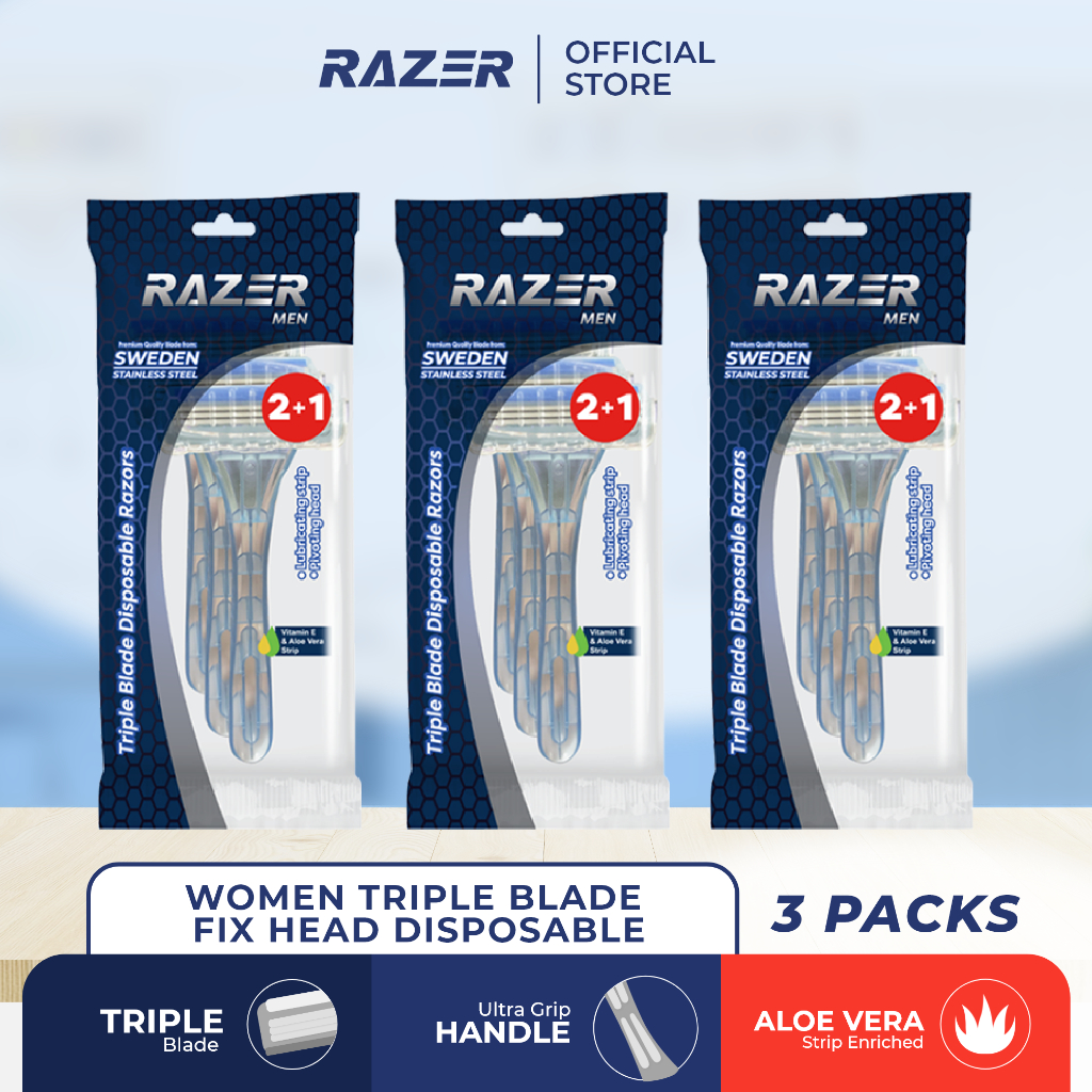 Razer Mens Triple Blade Pivot Head Disposable Razor 2+1 x 3 Packs ...