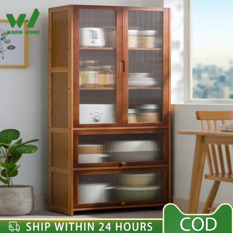 [3/5Layers] Kitchen Storage Cabinet Bamboo Acrylic Display Wooden ...