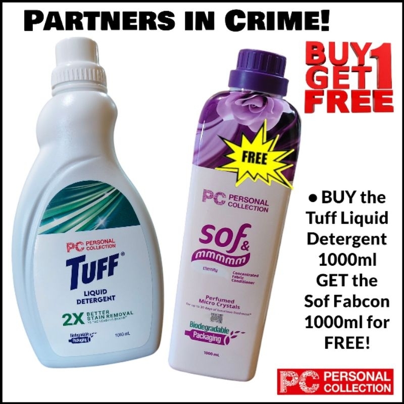 PC Tuff Liquid Detergent 1000ml + Sof Fabcon Eternity 1000ml | Shopee ...