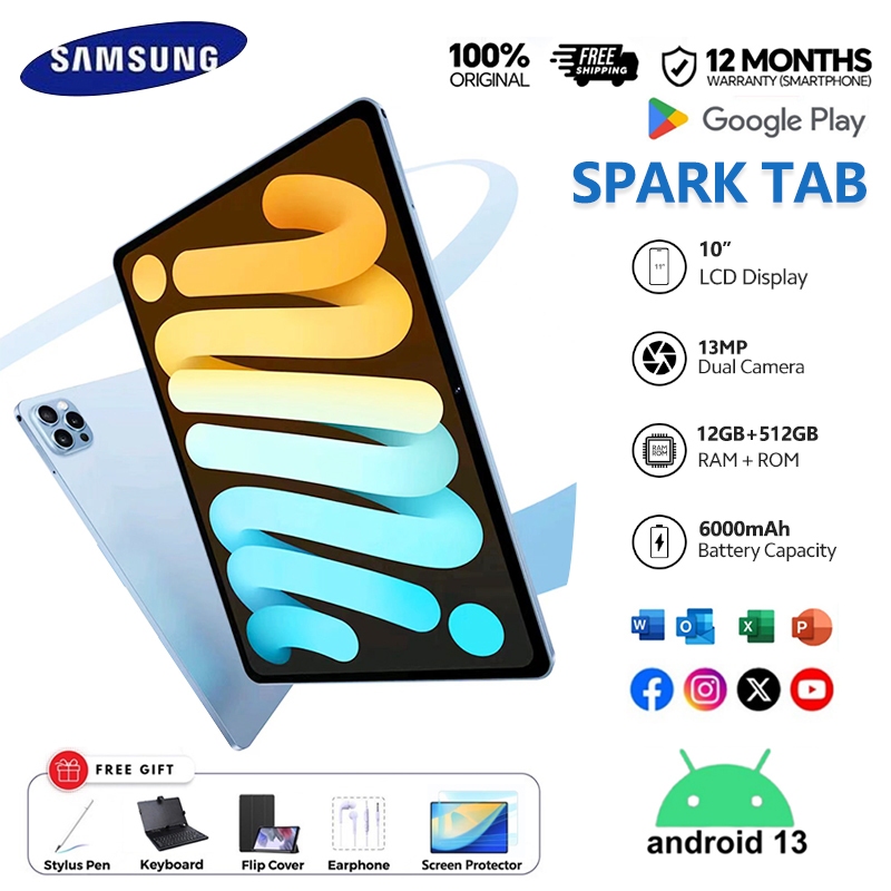 Spark Tablet Android Tablet For Kids 12GB+512GB 6000mAh Dual SIM With ...
