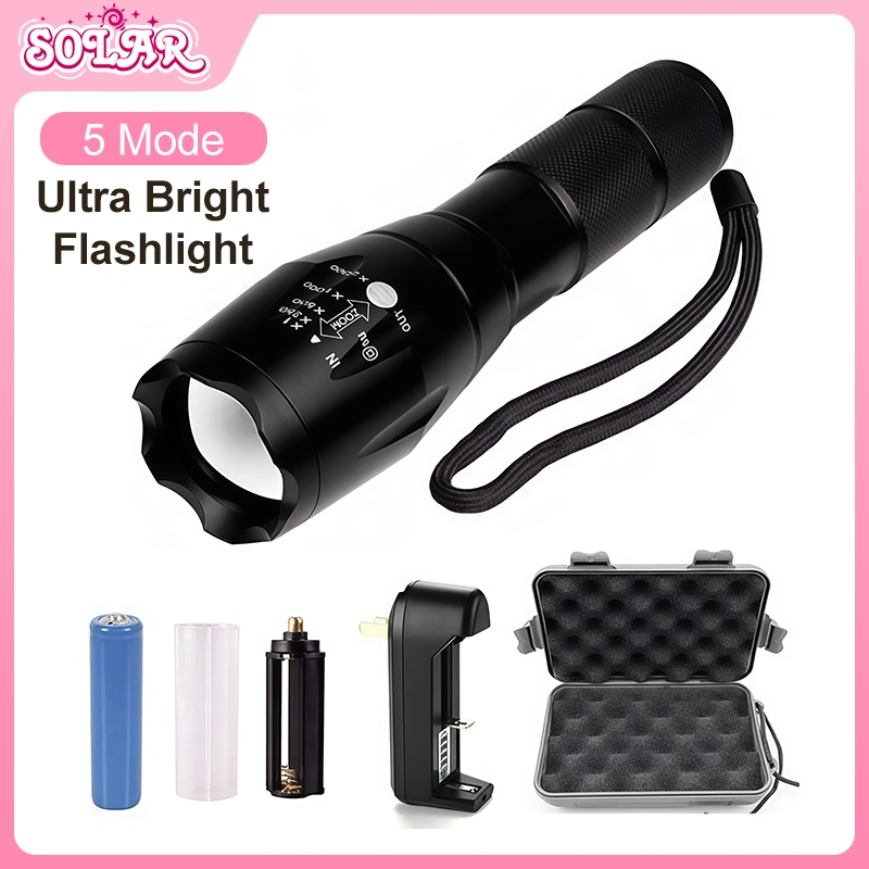 Ultra Bright CREE XML T6 LED 5 Mode Bright Zoom Flashlight Splashproof Torch | Shopee Philippines