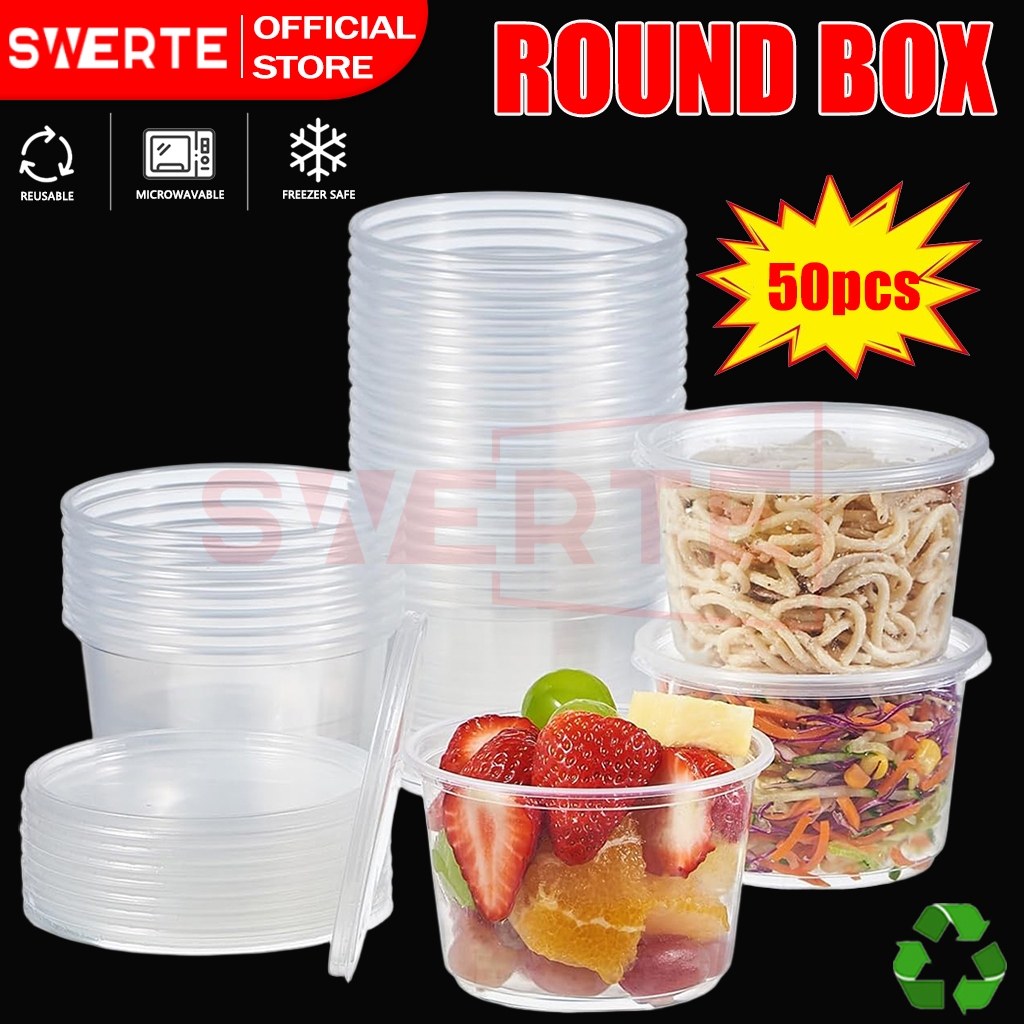[50pcs]Round Microwavable Food Container Disposable Plastic Transparent ...