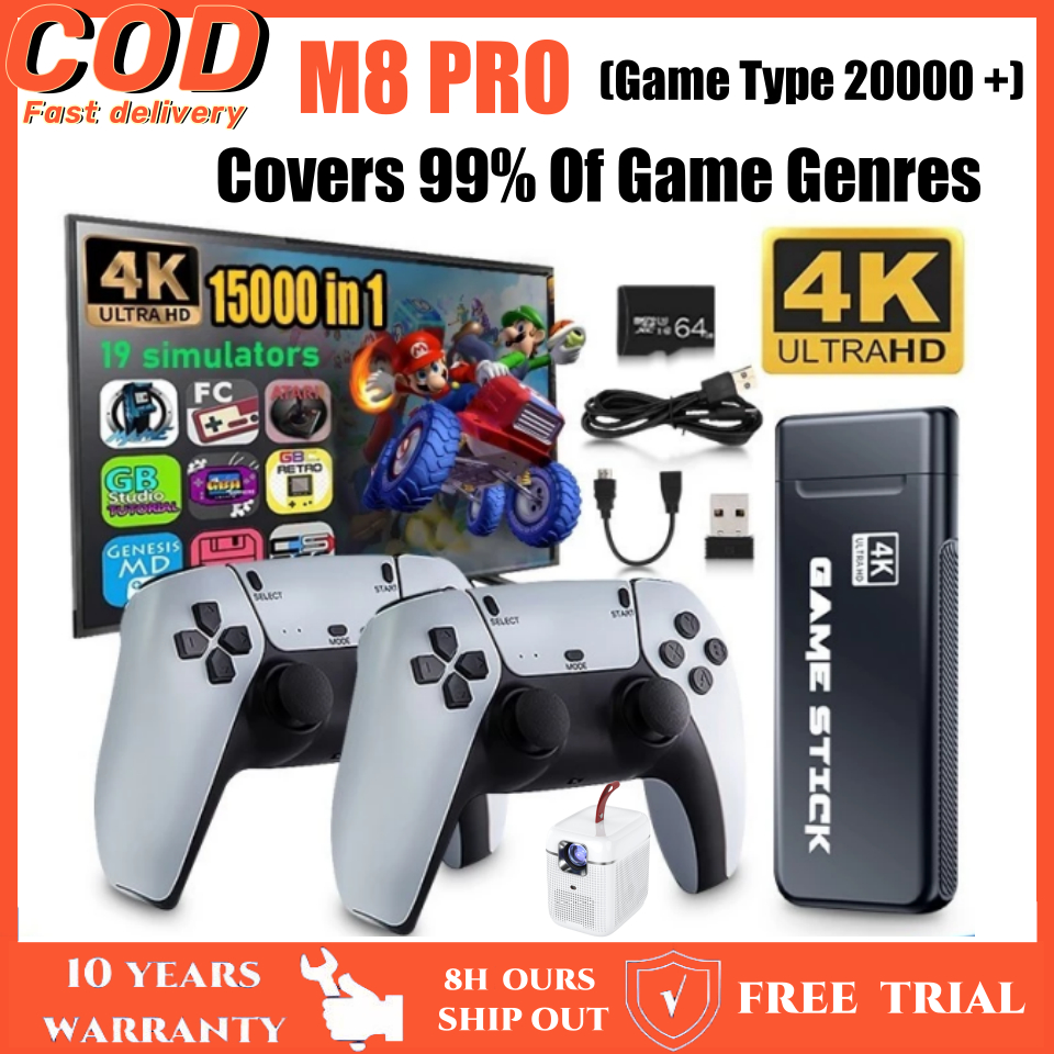 Upgraded 20000+ Games M8 Pro Video Game Console Classic Double Gamepad ...