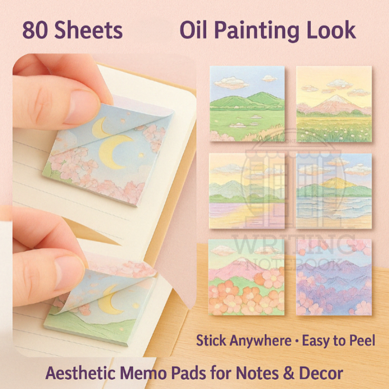 80sheet Landscape Oil painting Sticker Post Note Notepad Three ...
