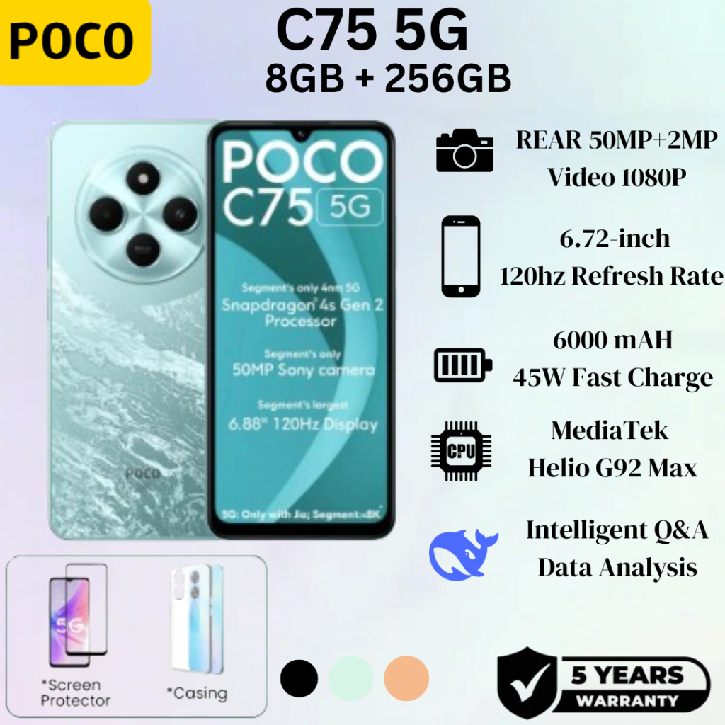 POCO C75 Phone Smart Phone 8/256GB 50MP AI Triple Camera Smooth 6.74 ...