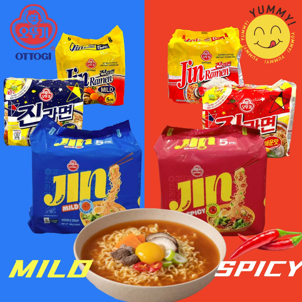 Ottogi Jin Ramen Noodle - Mild or Spicy - 600g (120gx5) - 5pcs/pck ...