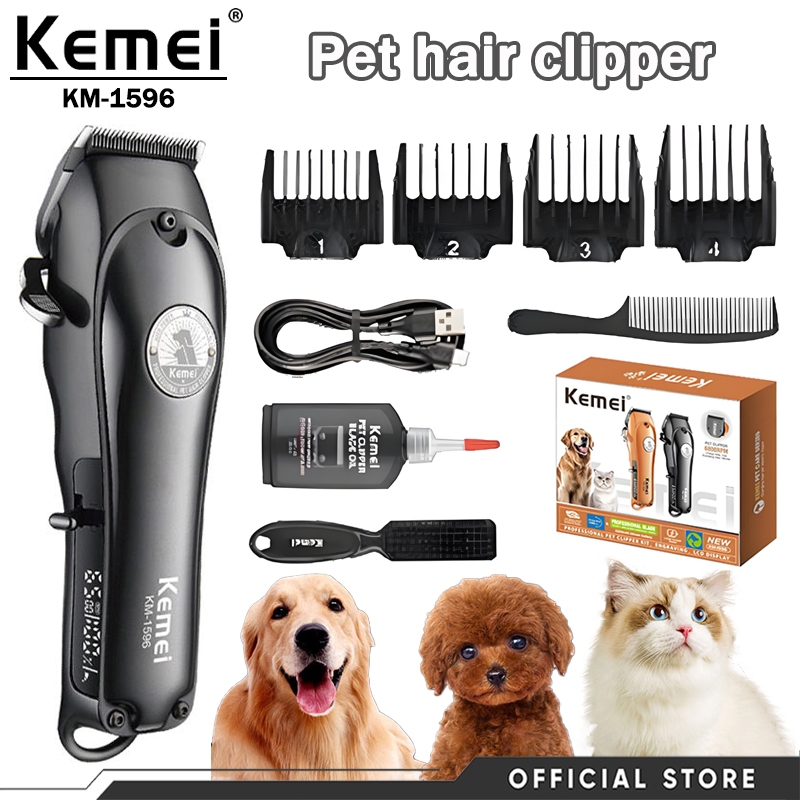 Kemei Adjustable Pet Hair Clipper Long Last Battery Dog Cat Hair Shaver ...