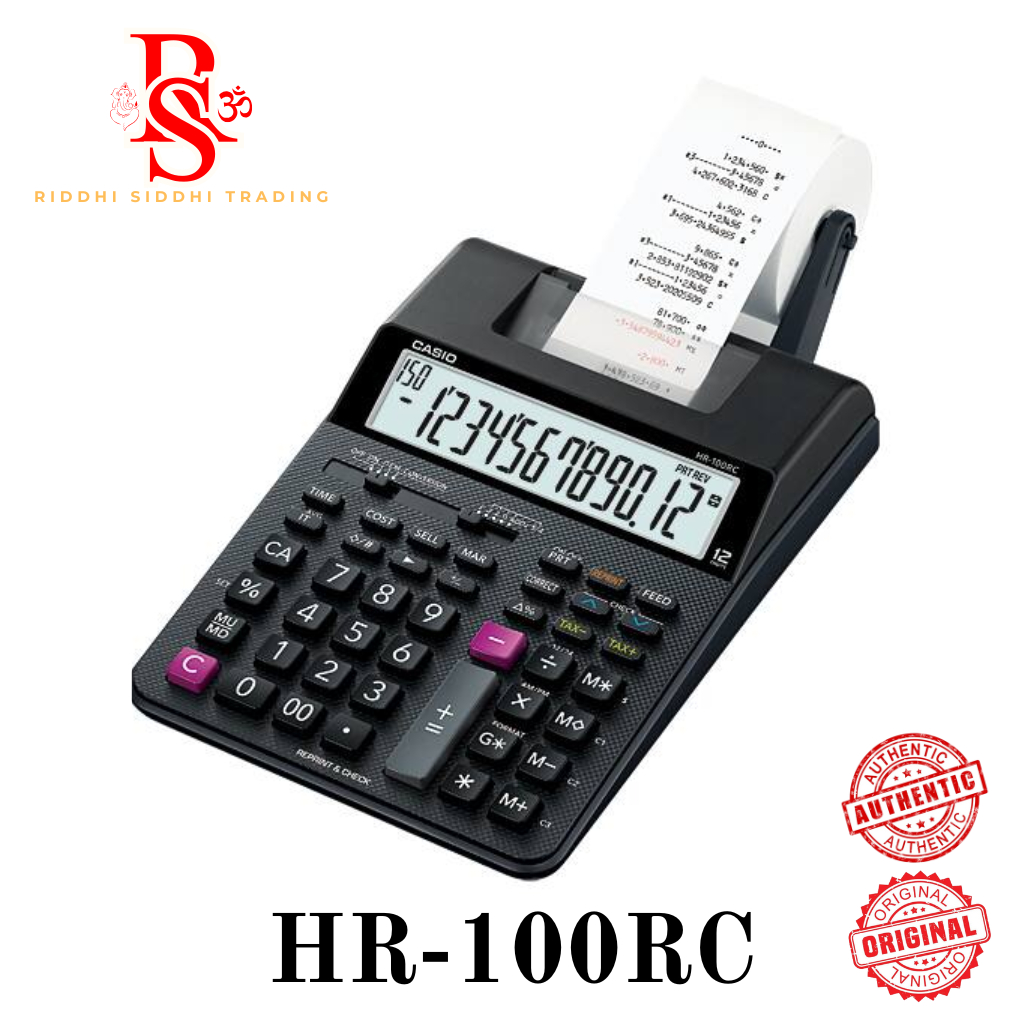 Casio HR-100RC Printing Calculator 12 Digits With Free Rolling Paper ...