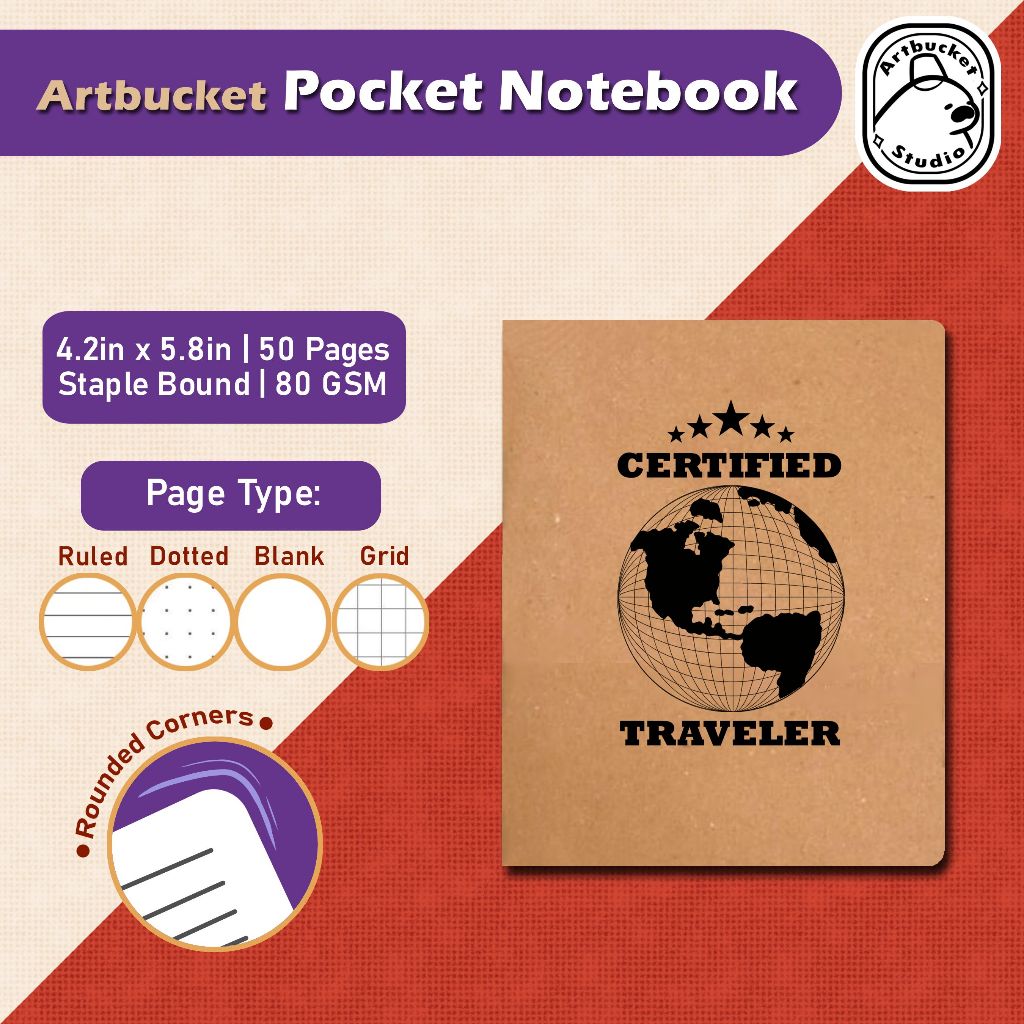 CERTIFIED TRAVELER Pocket Size Notebook | Small, A6 | Grid, Dotted ...