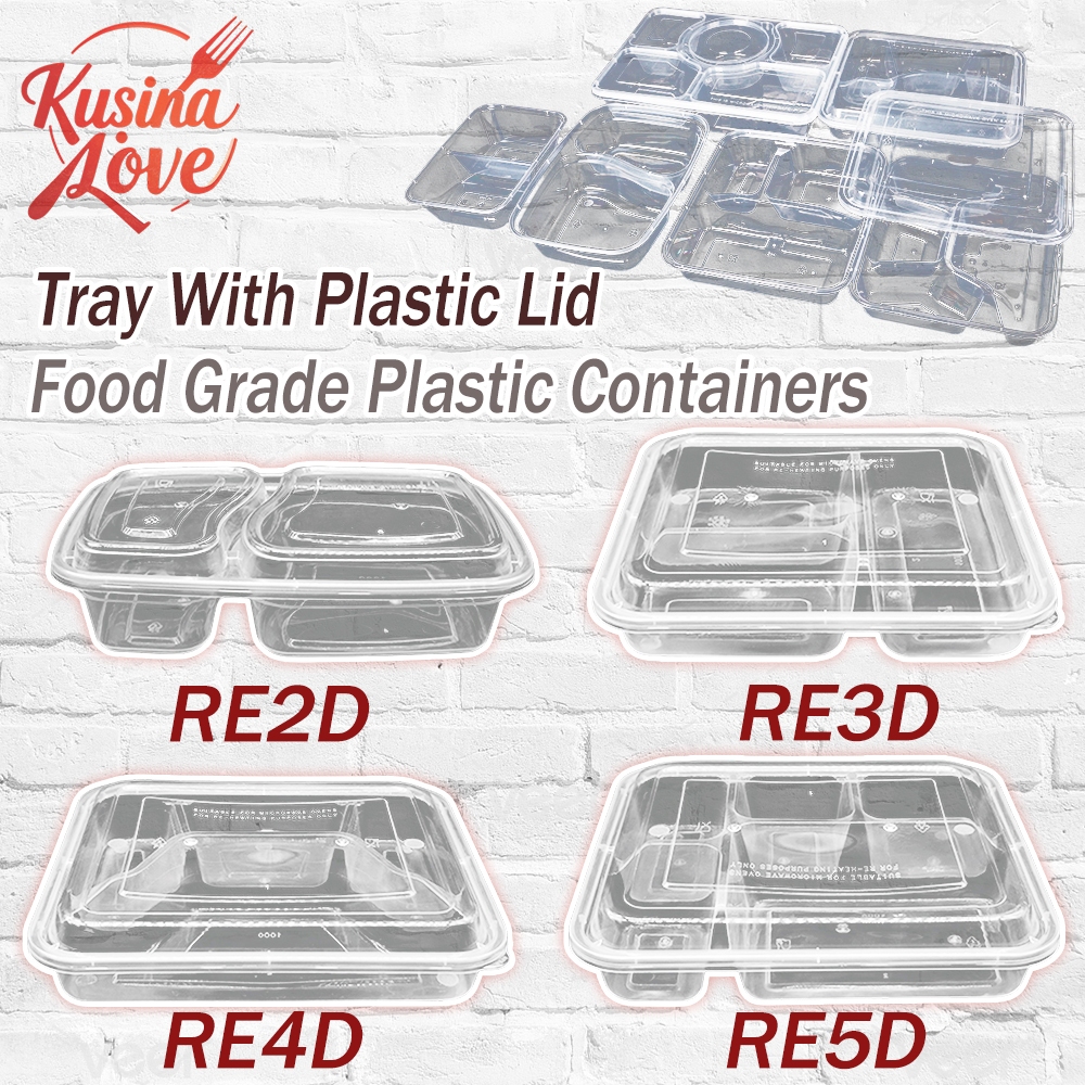 50/100pcs Microwavable Food Box Tray With Plastic Lid 2/3/4/5 Division ...