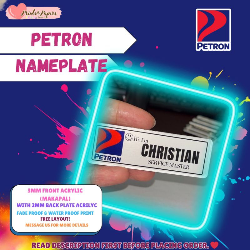 Petron Employee Name Plate/Petron Custom Name Plate 1x3 inches | Shopee ...