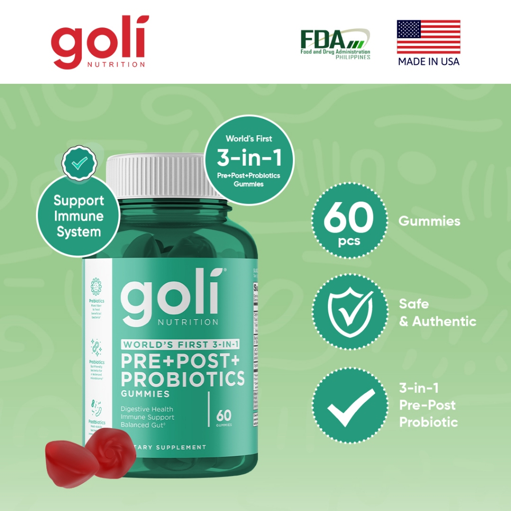 Goli Nutrition World's First 3-in-1 Pre+Post+Probiotics Gummies 60pcs ...