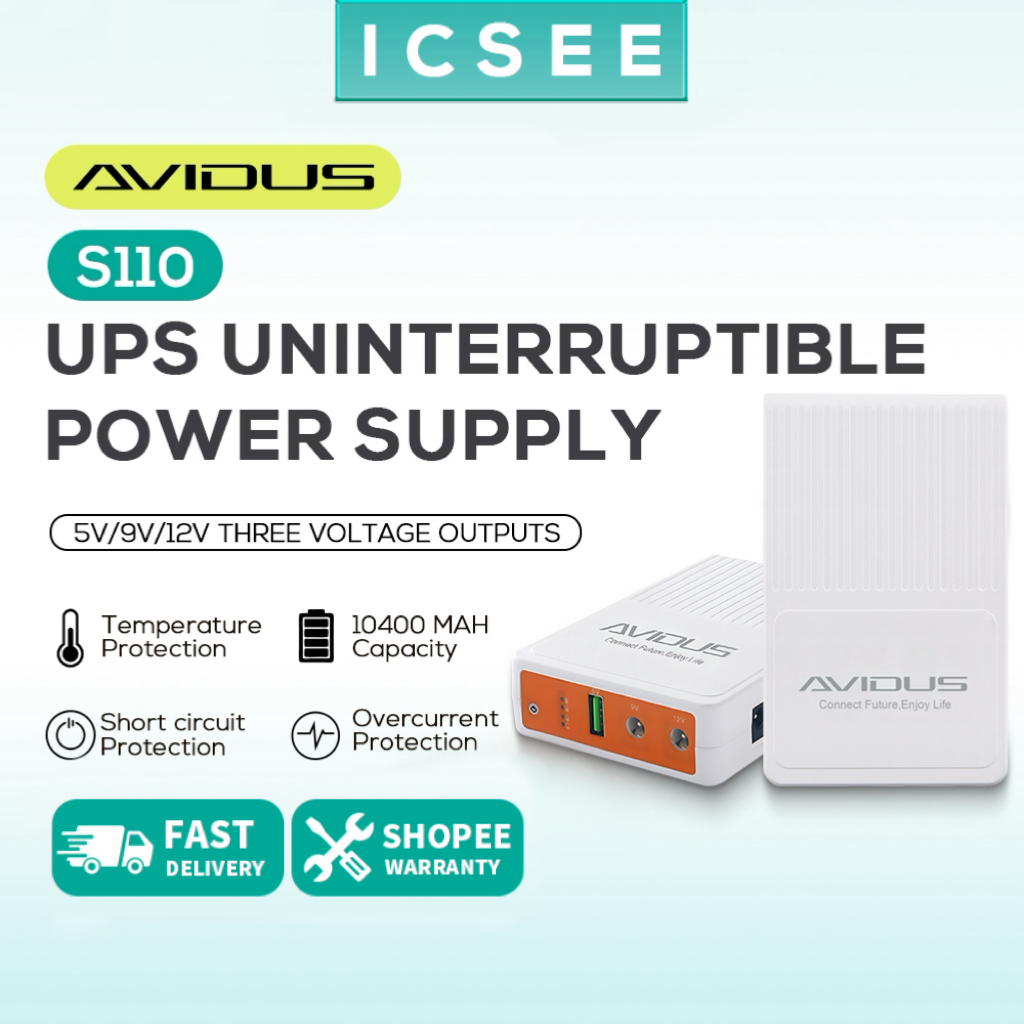 ICSEE AVIDUS 5V/9V/12V 2A 10400mAh UPS Monitoring Power Outage ...