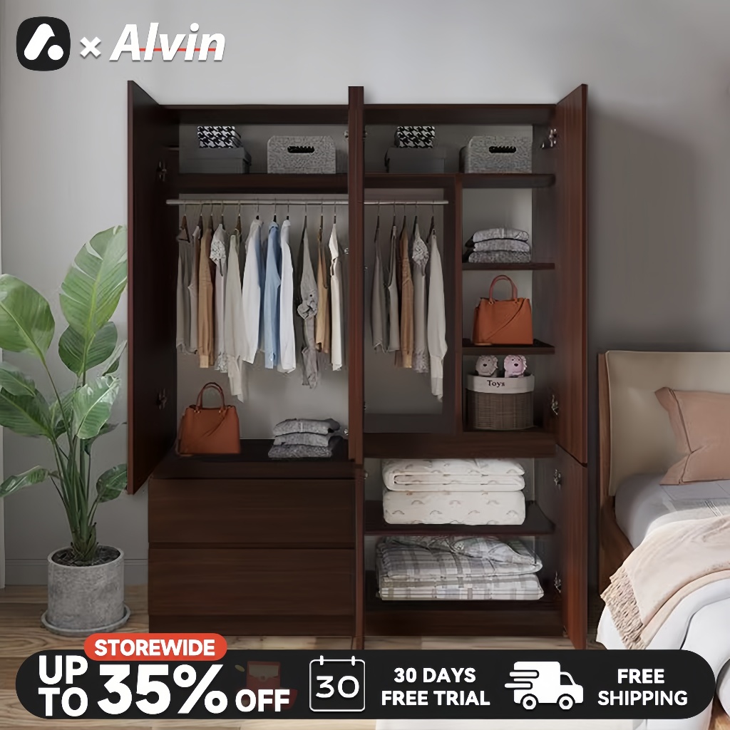 ALVIN Wooden Wardrobe Cabinet For Clothes Modern Wardrobe With Drawer ...