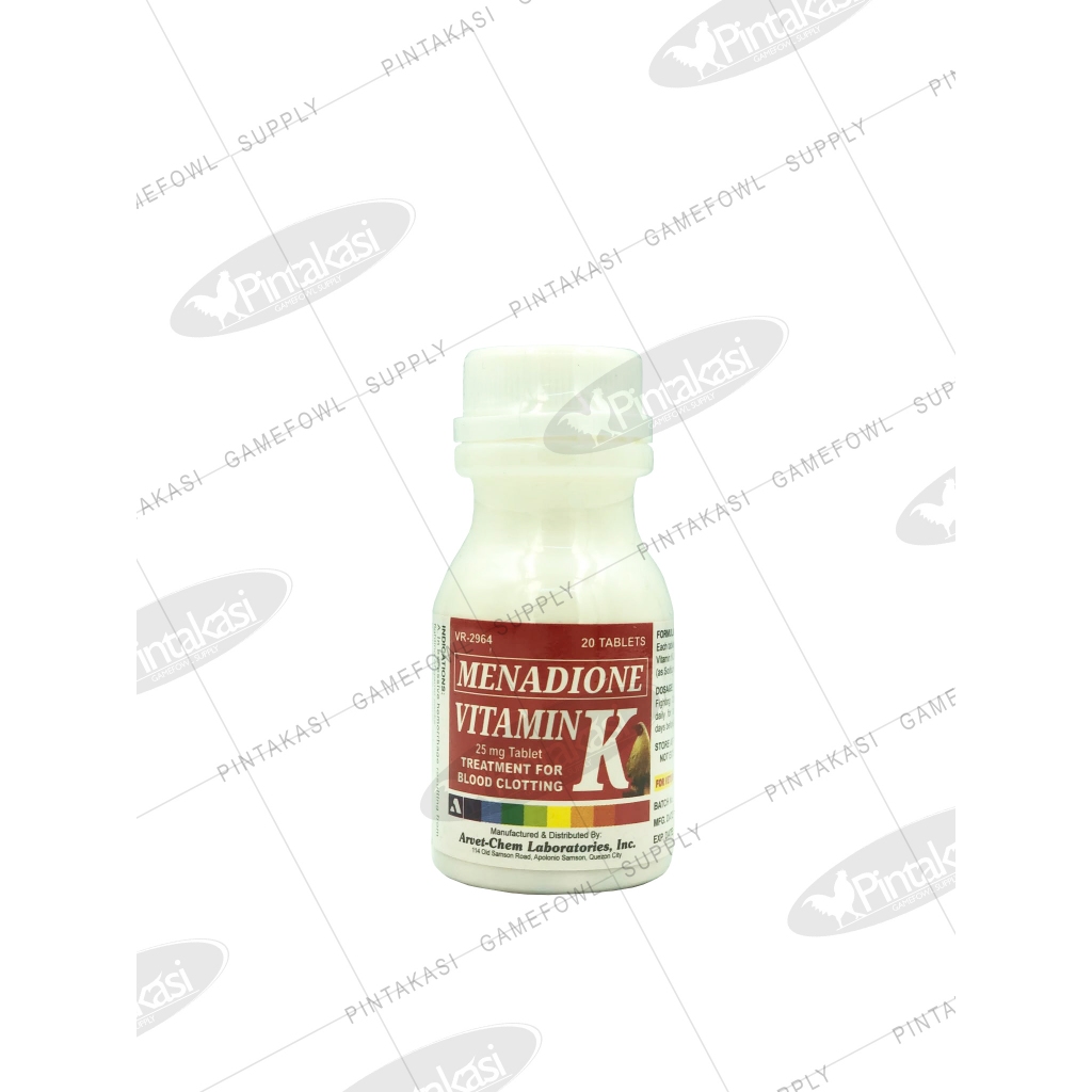 Arvet Menadione Vitamin K 25mg 20 tablets Treatment for Blood Clothing for Gamefowl Rooster ...