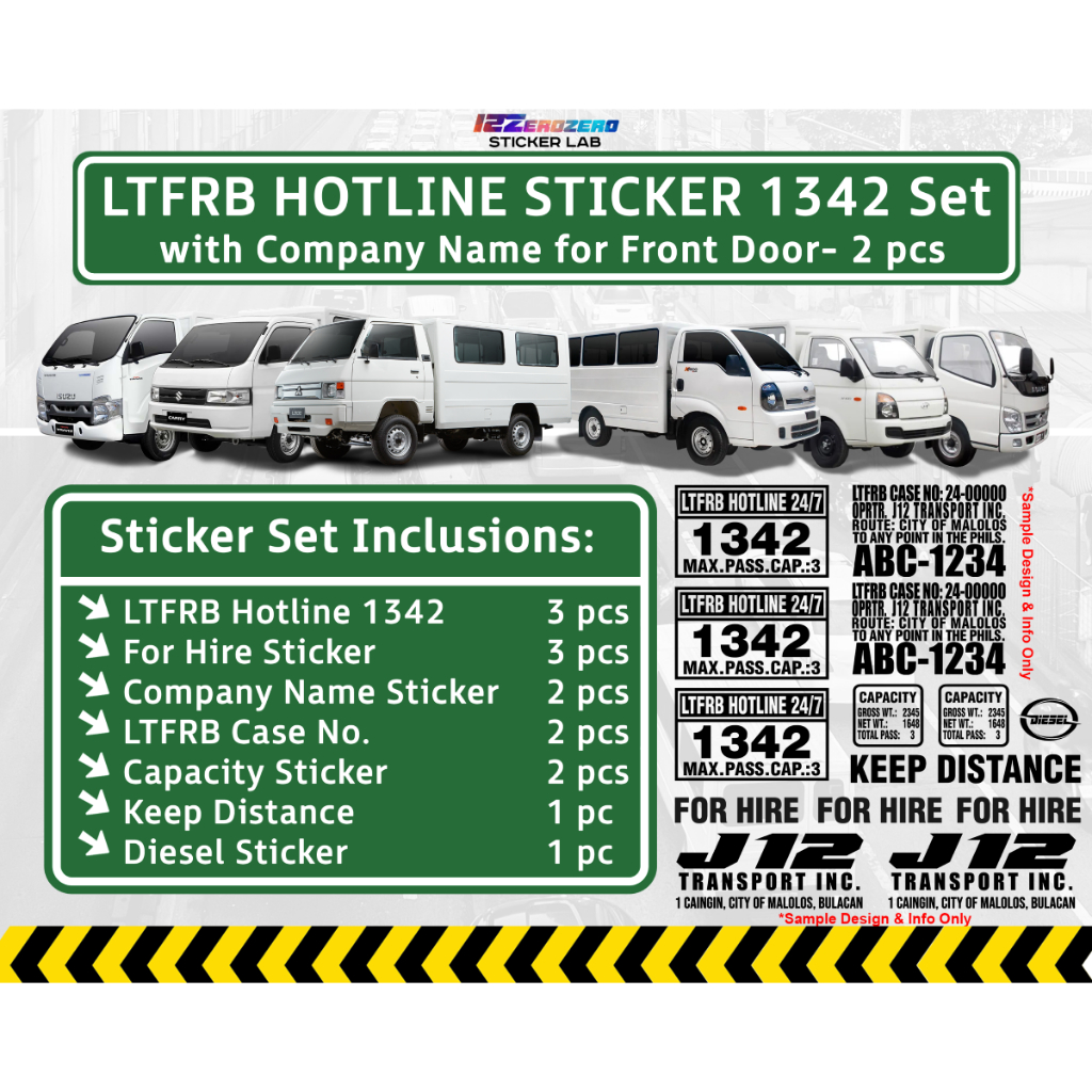 Complete Sticker Set - LTFRB 1342 with Company Name Sticker for Front ...