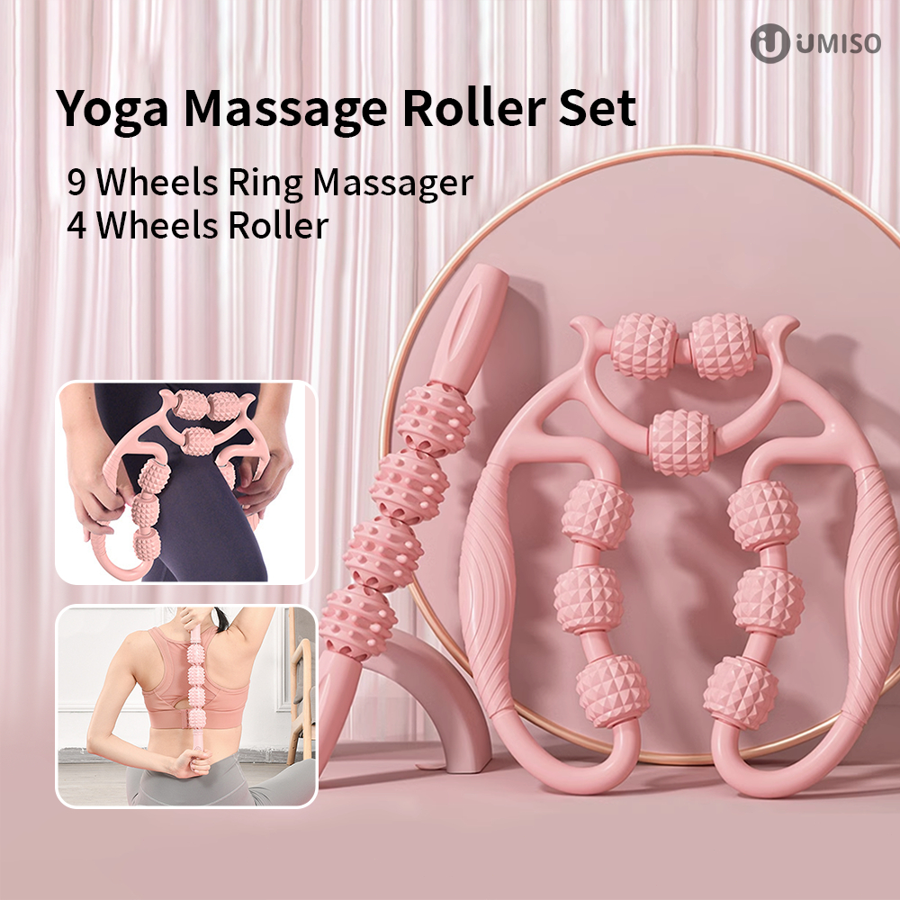 UMISO Yoga Massage Roller 4/9 Wheel Massager Stick Muscle Relaxer Arms ...