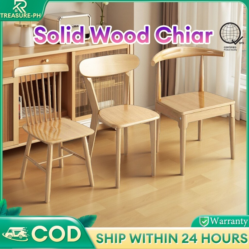 [4 Color Dining Chair] Solid Wood Dining Chair Wooden Coffee Chair ...