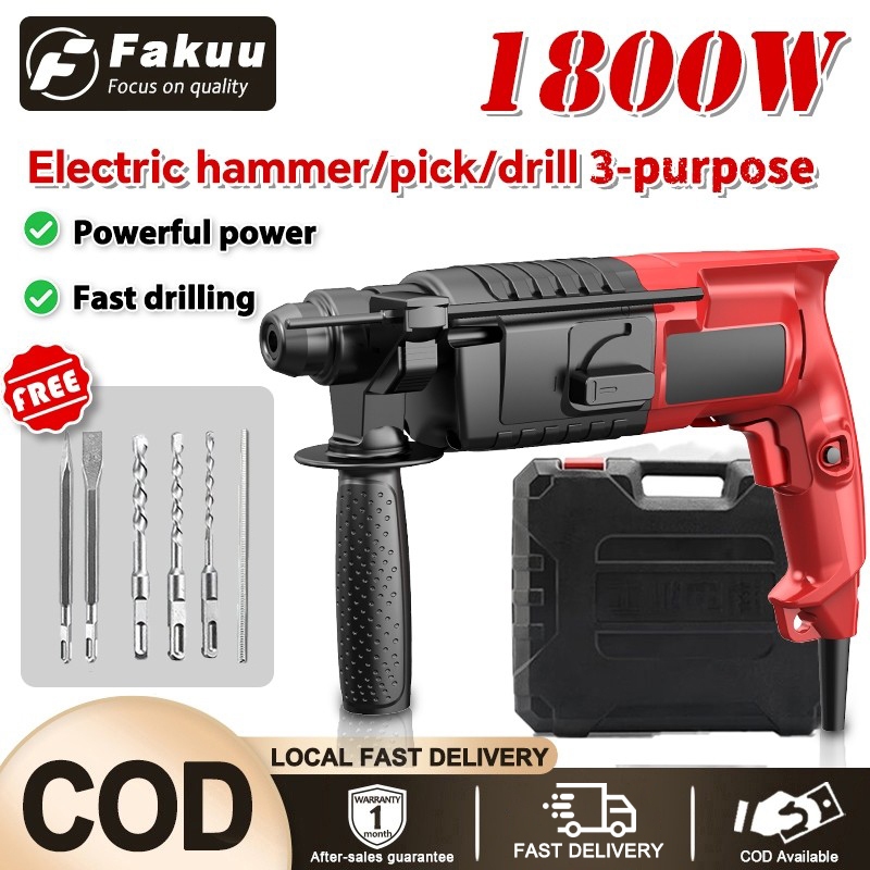 (3-in-1) Demolition Hammer 1800W Rotary Hammer Drill Rock Drill/Breaker ...