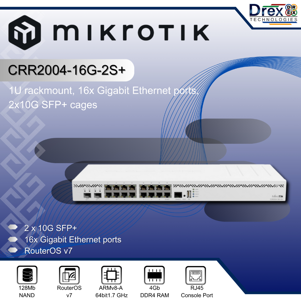 Mikrotik CCR2004-16G-2S+ 1U rackmount, 16x Gigabit Ethernet ports ...