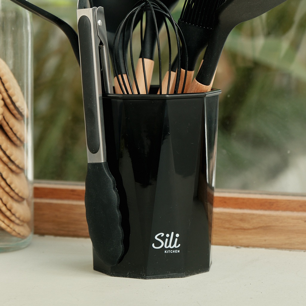 SILI Large Plastic Kitchen Utensil Holder with Silicone Base | Shopee ...