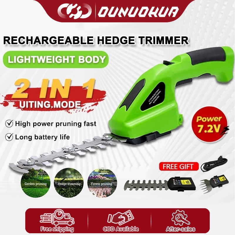 Cordless Hedge Trimmer 7.2V Rechargeable Hedge Trimmer 2 IN 1 Garden ...