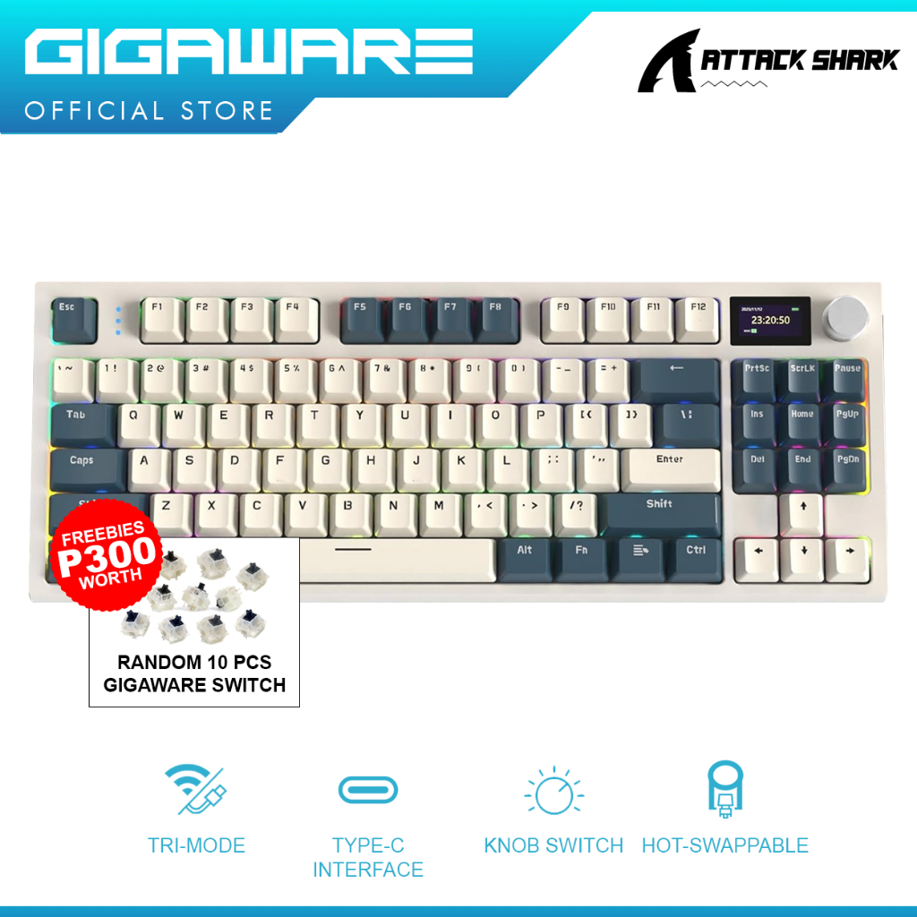Attack Shark K86 75% Mechanical Keyboard Tri-Mode Hot-Swappable OLED ...