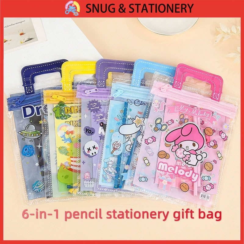 6 In 1 Cartoon School Set Cute Stationery Set pencil Ruler eraser Kids ...