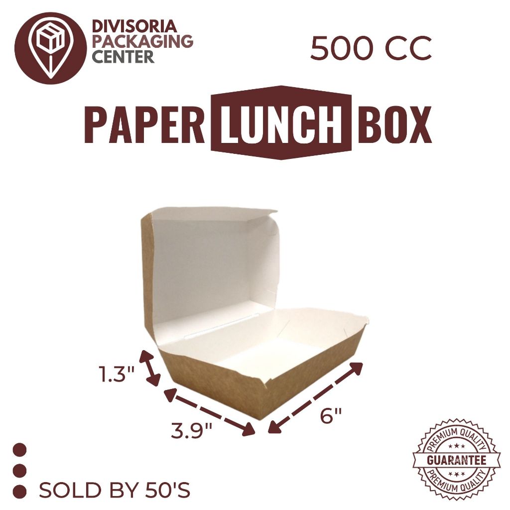 50pcs Lunch Box Medium Paper Clamshell Takeout box 500cc Brown Coated ...