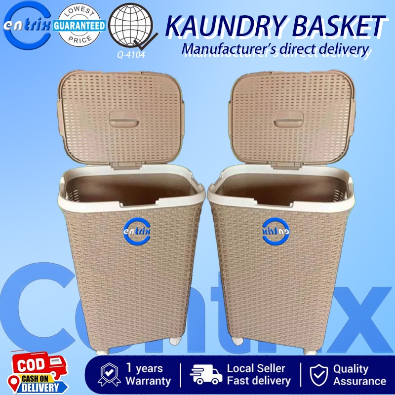 Centrix Rattan Basket Laundry Basket with wheels Clothes storage Removable with lid #058 ...