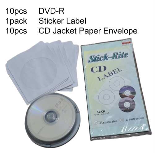 SONY DVD Set [10x DVD-R, 10x CD Jacket Paper Envelope, 1x Sticker Label ...