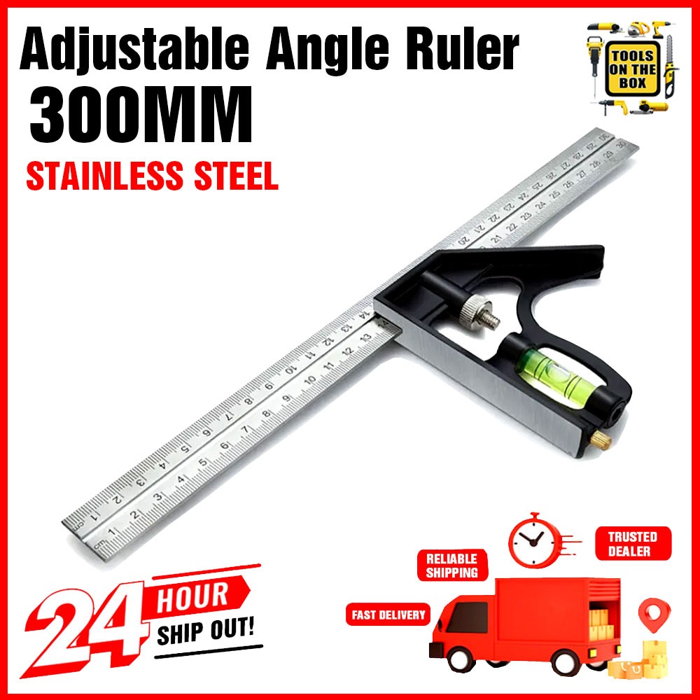12" Professional 300mm Combination Square Angle Ruler Adjustable Steel ...