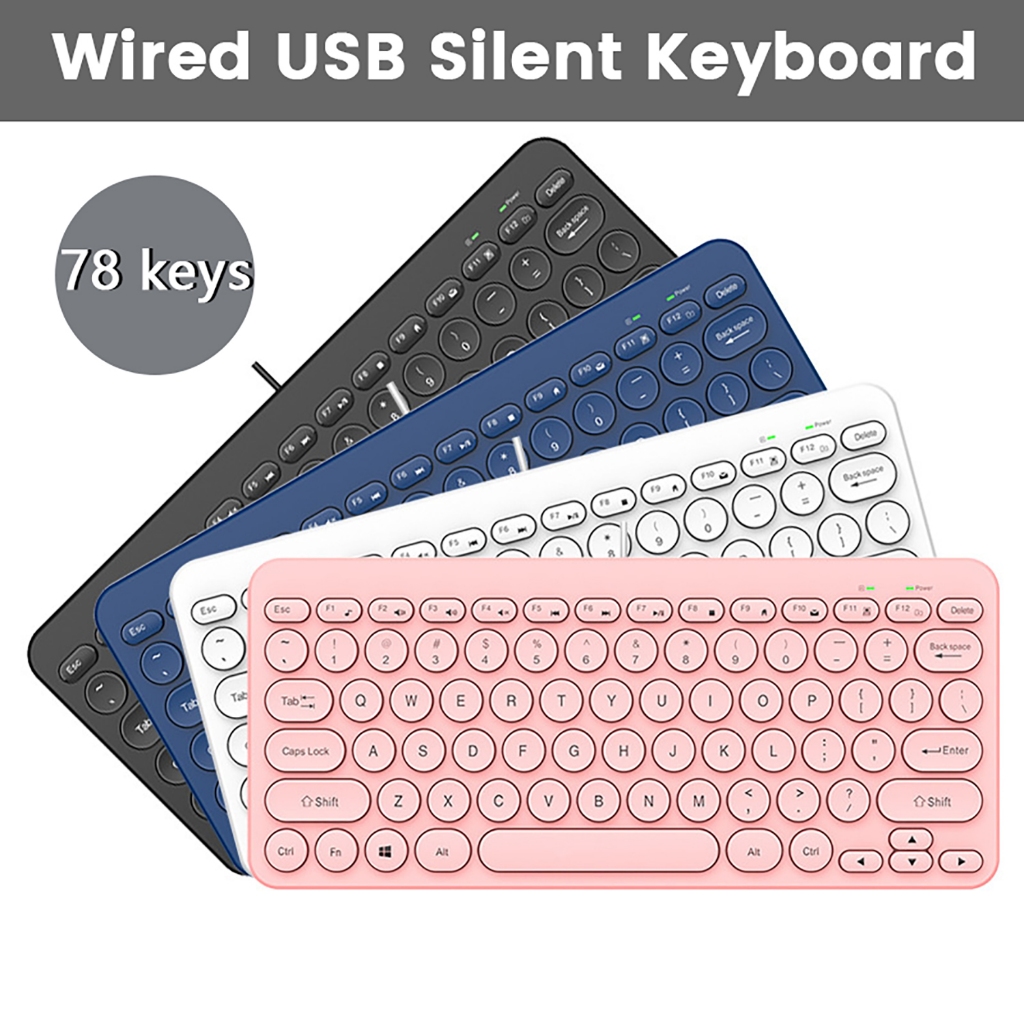 Driver-Free USB Wired Silent Keyboard 78 Keys Compact Mini Keyboard ...