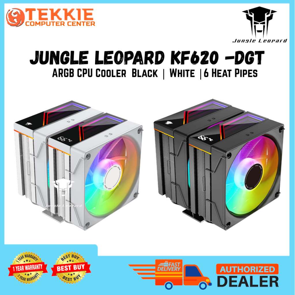Jungle Leopard KF620-DGT Digital ARGB CPU Cooler Black / White 6 Heat ...